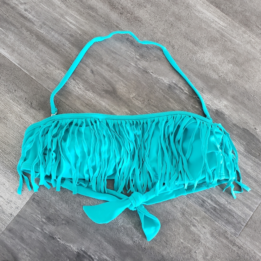 Turquoise Fringed Candie's Bandeau Bikini Top - Gem